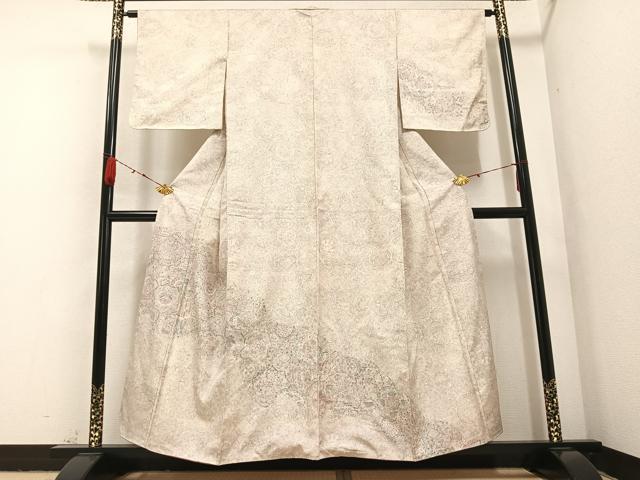 平和屋着物●訪問着　紬地　手描き　更紗文様　正絹　逸品　未使用　AABA8939ph