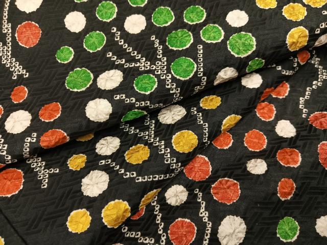 平和屋着物●上質な小紋　絞り　樹林文　黒地　正絹　逸品　AABA8952ph