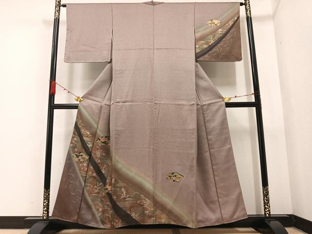 平和屋着物●訪問着　刺繍　地紙草花文　暈し染め　金彩　正絹　逸品　AABA8953ph