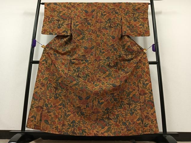 平和屋着物▽上質な紬　単衣　更紗花文　正絹　逸品　AABA9137jh 平和屋着物▽上質な紬 単衣 更紗花文 正絹 逸品 AABA9137jhの通販はau