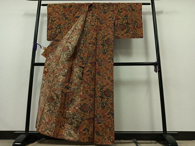 平和屋着物▽上質な紬 単衣 更紗花文 正絹 逸品 AABA9137jhの通販はau