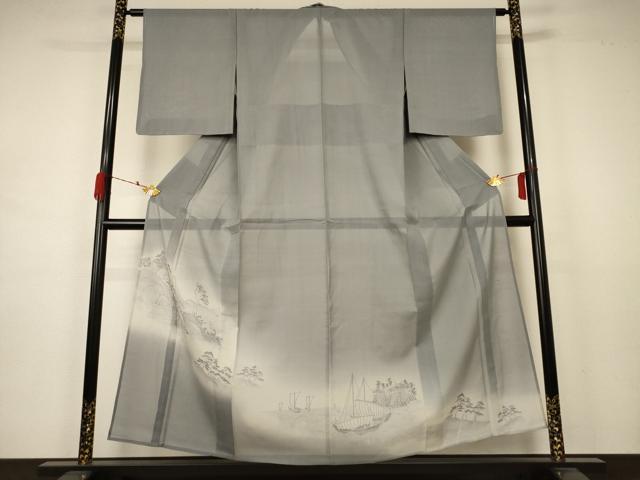 平和屋着物＊夏物　色留訪問着　紗　風景文　暈し染め　正絹　逸品　未使用　AABA9294jd