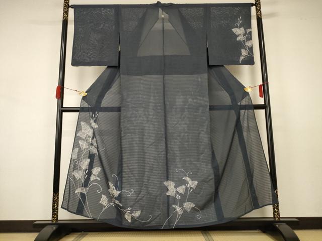 平和屋着物＊夏物　訪問着　絽　枝葉文　金銀彩　正絹　逸品　AABA9295jd