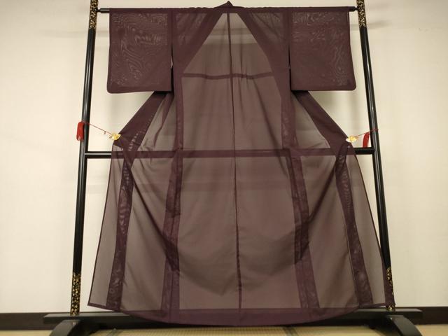 平和屋着物＊夏物　色無地　絽　黒鳶色　洗える着物　AABA9338jd