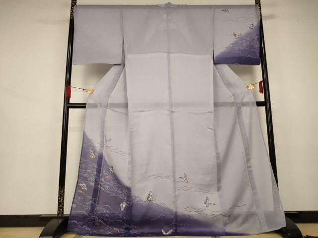 平和屋着物＊夏物　訪問着　紗　流水舞蝶文　正絹　逸品　未使用　AABA9350jd