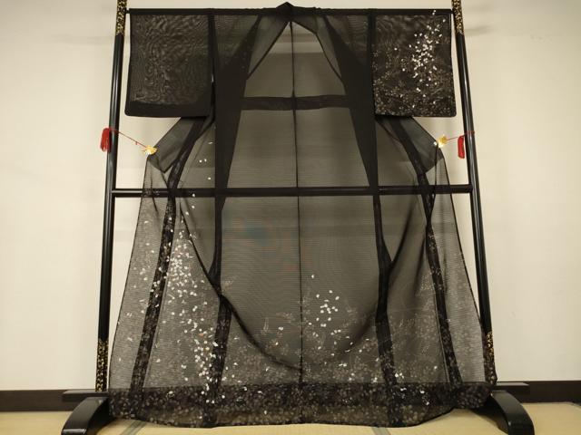 平和屋着物＊夏物　訪問着　絽　刺繍　萩　金糸　正絹　逸品　AABA9356jd