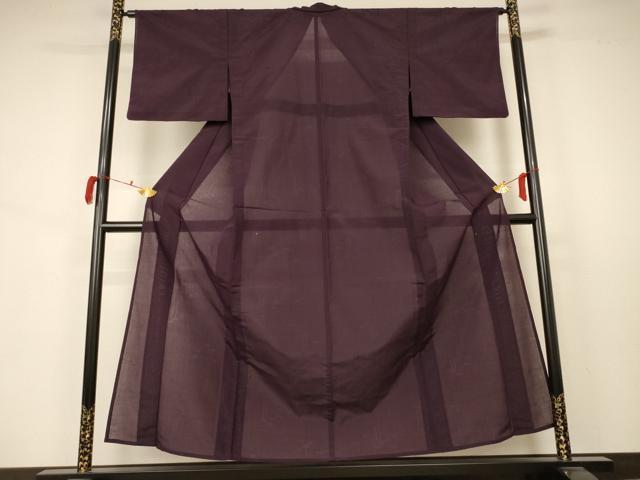 平和屋着物＊夏物　色無地　笹竹紋紗　似せ紫色　洗える着物　AABA9372jd