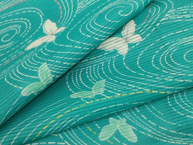 平和屋着物＊夏物　小紋　絽　流水舞蝶文　洗える着物　AABA9393jd