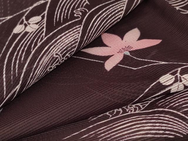 平和屋着物＊夏物　小紋　絽　流水楓文　洗える着物　AABA9397jd