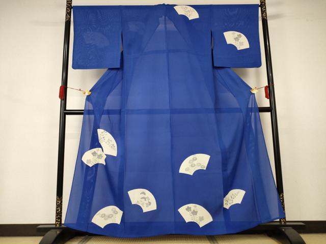 平和屋着物＊夏物　訪問着　絽　扇面花文　銀彩　正絹　逸品　AABA9401jd