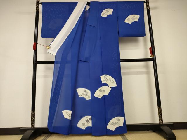 平和屋着物＊夏物 訪問着 絽 扇面花文 銀彩 正絹 逸品 AABA9401jd