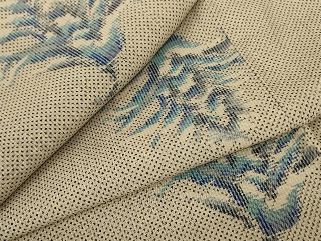 平和屋着物▽本場大島紬　白大島　単衣　7マルキ　草花文　正絹　逸品　AABA9409jd