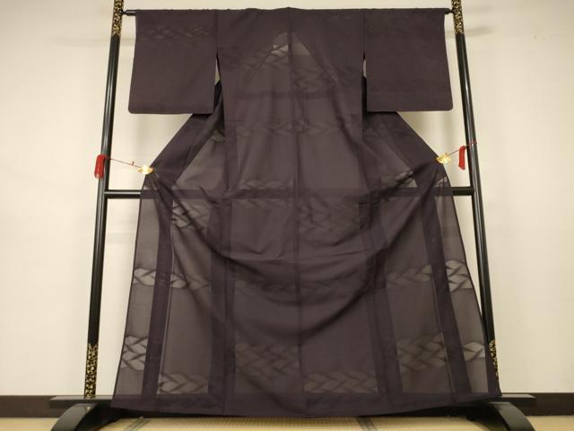 平和屋着物＊夏物　色無地　絽　紫黒色　正絹　逸品　AABA9426jd