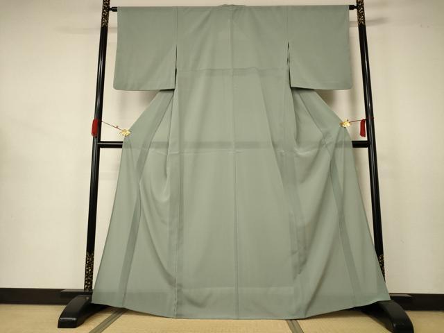 平和屋着物＊夏物　色無地　絽　山葵色　洗える着物　AABA9435jd