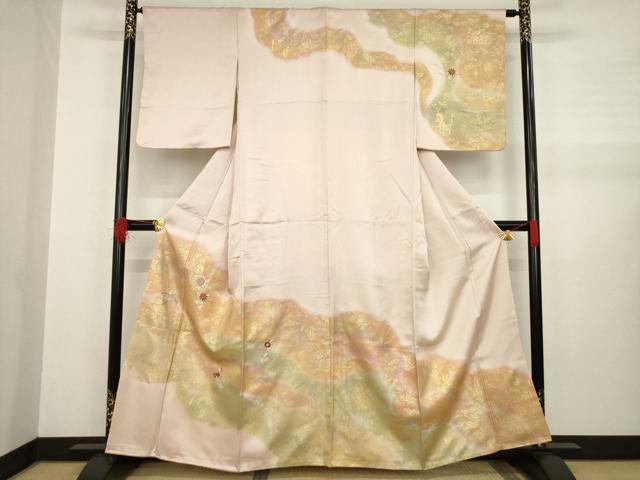 平和屋着物●訪問着　刺繍　流水花文　金彩　正絹　逸品　AABA9443ck