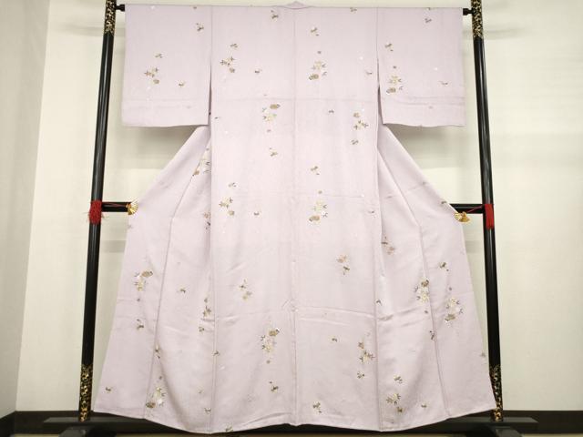 平和屋着物○上質な小紋 総刺繍 草花文 正絹 逸品 AABA9448ck