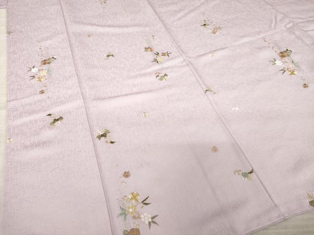 平和屋着物○上質な小紋 総刺繍 草花文 正絹 逸品 AABA9448ck