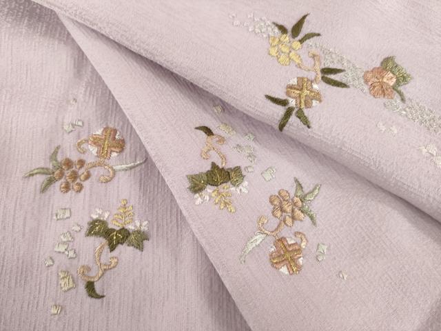 平和屋着物●上質な小紋　総刺繍　草花文　正絹　逸品　AABA9448ck