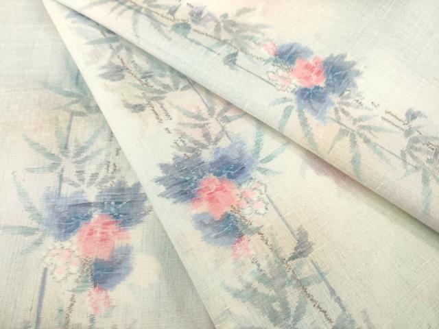 平和屋着物●小千谷紬　笹竹花文　正絹　逸品　AABA9463ck