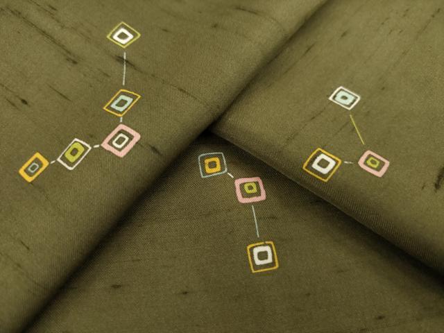 平和屋着物●上質な紬　幾何学文様　正絹　逸品　AABA9481ck