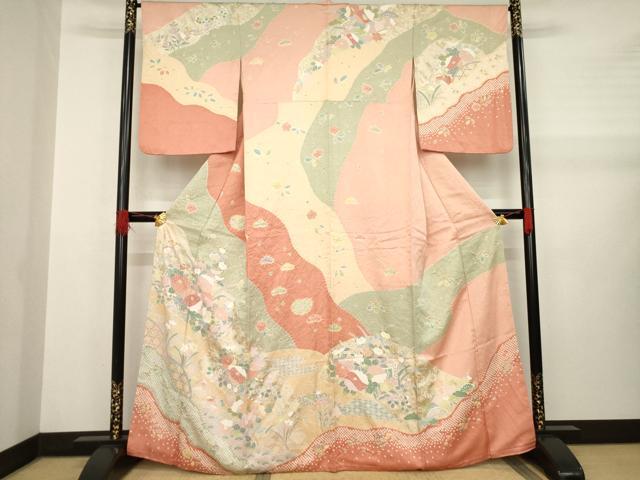 平和屋着物●訪問着　花籬文　鴛鴦　正絹　逸品　AABA9482ck