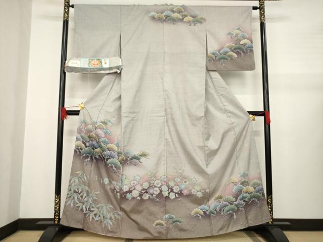 平和屋着物●本場染大島紬　訪問着　辻が花　絞り　松竹梅　暈し染め　仙太織物謹製　証紙付き　正絹　逸品　AABA9494ck