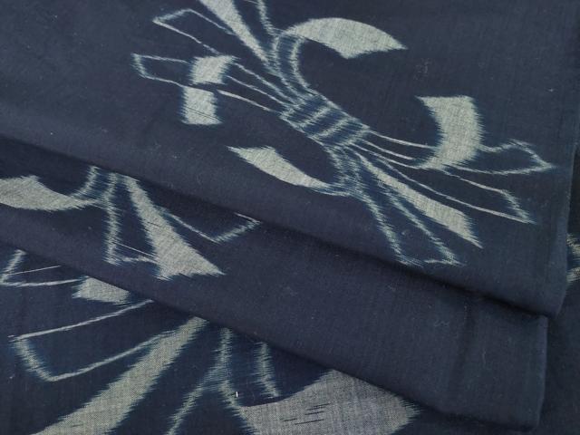平和屋着物●久留米絣　単衣　束ね熨斗文　綿　逸品　AABA9502ck