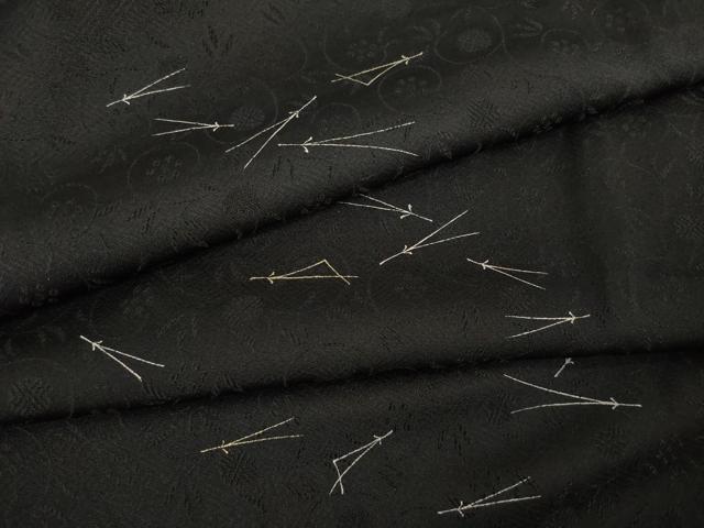 平和屋着物●上質な小紋　松葉　黒地　正絹　逸品　未使用　AABA9520ck