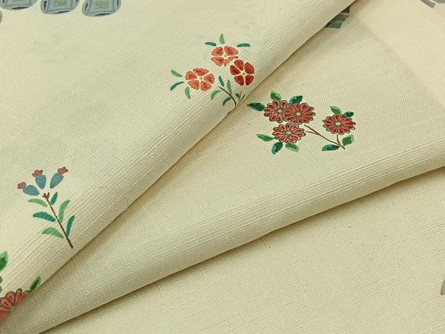 平和屋着物▽上質な紬　単衣　吉祥花文　正絹　逸品　AABA9539jh