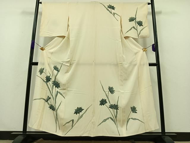 平和屋着物▽訪問着　単衣　草花文　正絹　逸品　AABA9565jh