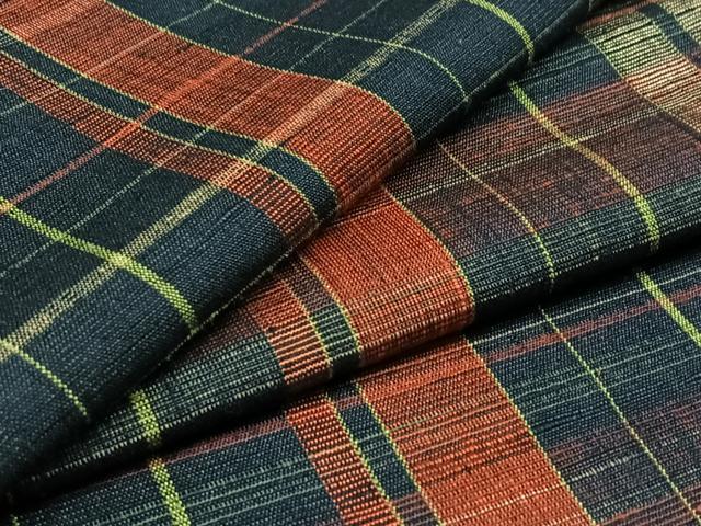 平和屋着物▽上質な紬　単衣　格子　正絹　逸品　AABA9574jh