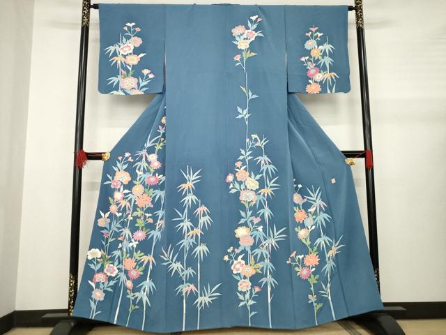 平和屋着物●本加賀友禅作家　野崎徳勝　訪問着　笹竹草花文　正絹　逸品　AABA9780ck