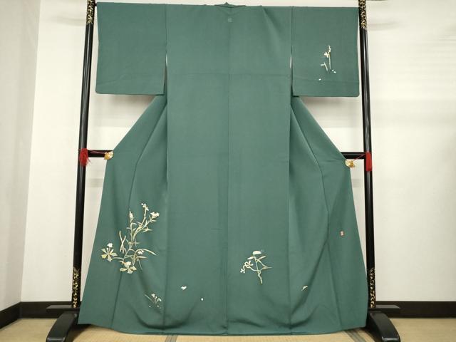 平和屋着物●京加賀友禅　百貫石峰　訪問着　草花文　正絹　逸品　AABA9790ck