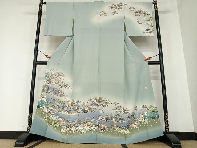 平和屋着物●訪問着　友禅　作家物　風景梅松文　暈し染め　正絹　逸品　AABB0045zg
