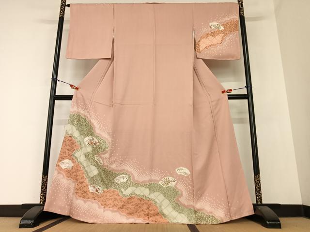 平和屋着物●訪問着　絞り　刺繍　雲重ね花文　金彩　正絹　逸品　未使用　AABB0046zg