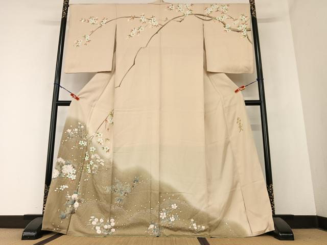 平和屋着物●皇室デザイナー　中村乃武夫　訪問着　友禅　枝垂れ桜文　紫陽花　暈し染め　やまと誂製　正絹　逸品　AABB0047zg