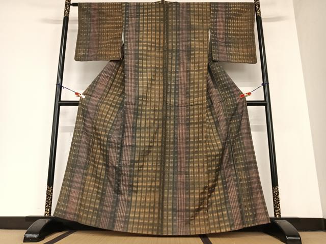 平和屋着物●上質な紬　変わり縞　正絹　逸品　AABB0084zg