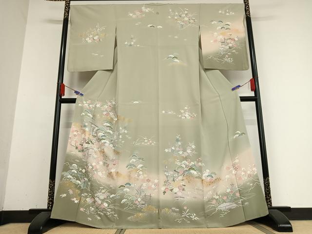 平和屋着物●訪問着　松竹梅風景文　暈し染め　金彩　正絹　逸品　未使用　AABB0103zg