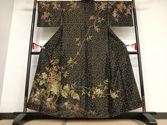 平和屋着物●世界的友禅作家　千地泰弘　訪問着　南天花文　金糸　金通し地　正絹　逸品　AABB0104zg