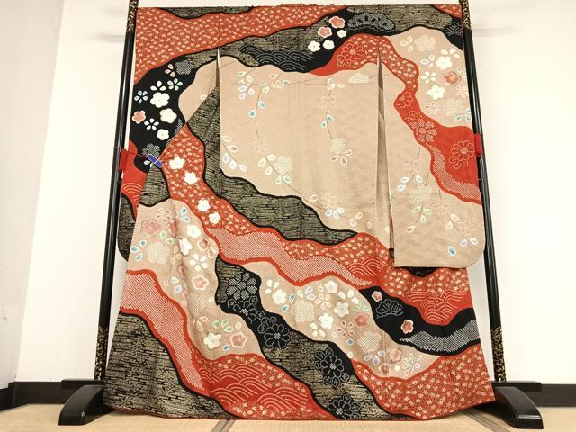 平和屋着物●豪華振袖　絞り　舞梅文　金銀彩　正絹　逸品　AABB0116zg