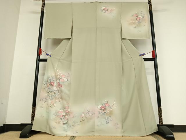 平和屋着物●訪問着　友禅　流水御所車花文　暈し染め　金銀彩　正絹　逸品　未使用　AABB0118zg