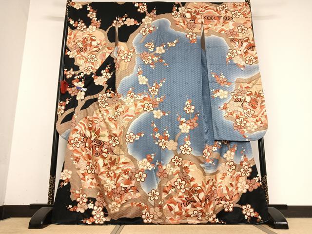 平和屋着物●十日町老舗ブランド　吉澤友禅　吾妻徳穂　振袖　駒刺繍　鴛鴦梅文　暈し染め　正絹　逸品　AABB0122zg