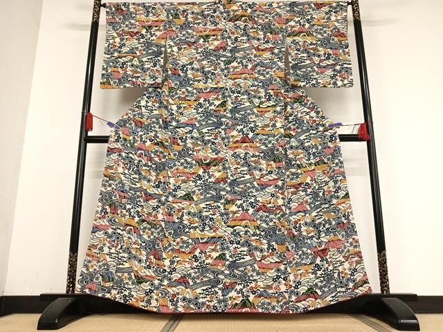 平和屋着物●紅型　小紋　風景花鳥文　正絹　逸品　AABB0126zg