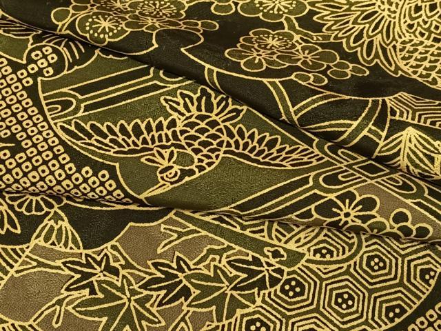 平和屋着物●上質な小紋　雲重ね花鳥文　正絹　逸品　AABB0129zg