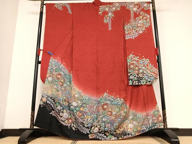 平和屋着物●豪華振袖　絞り　草花文　暈し染め　正絹　逸品　AABB0130zg