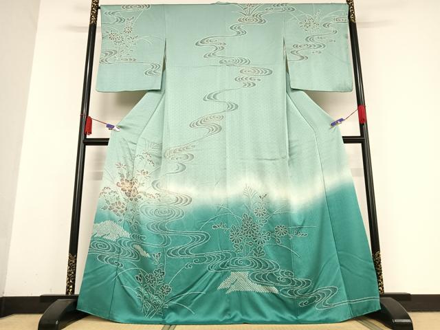 平和屋着物●訪問着　絞り　流水花文　暈し染め　正絹　逸品　AABB0135zg
