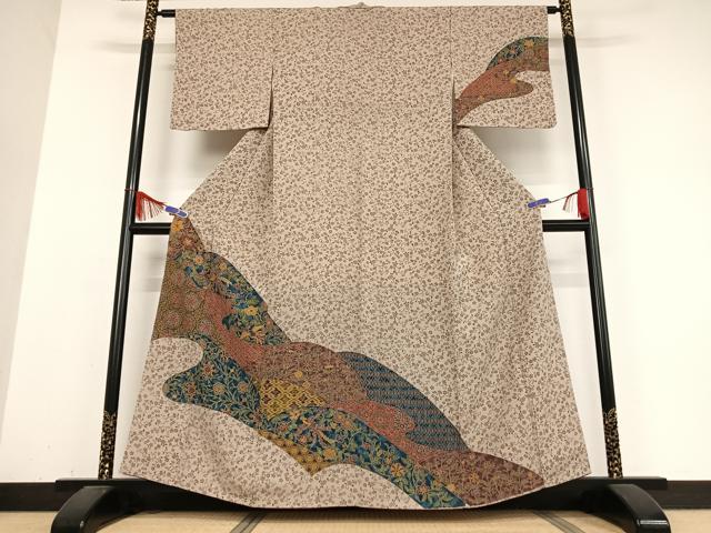 平和屋着物●訪問着　型染め　鳳凰花唐草文　正絹　逸品　AABB0142zg