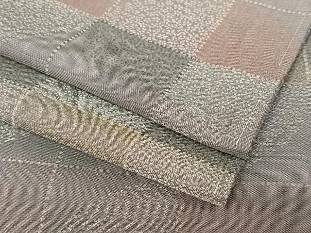 平和屋着物●お召　市松花文　正絹　逸品　AABB0158zg