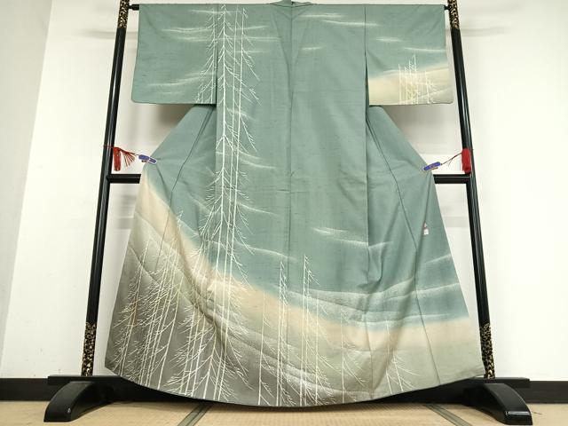 平和屋着物●石川県指定無形文化財 牛首紬 白山工房 手織り 現代の名工 京友禅 村田道宣 訪問着 草木文 暈し染め 正絹 逸品 AABB0186zg