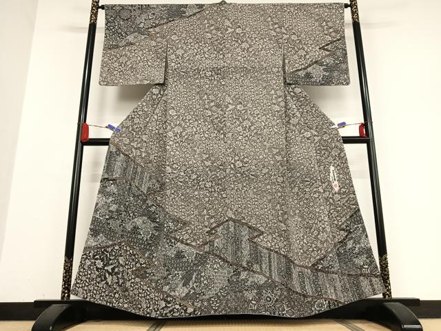 平和屋着物●黄綬褒章受賞　二代目更甚　江戸更紗　訪問着　切嵌更紗花文　鬼しぼ縮緬　正絹　逸品　AABB0189zg